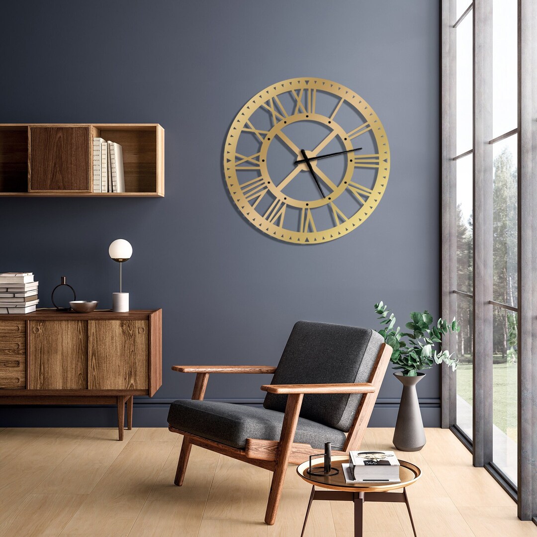 Oversized Metal Gold Wall Clock: Modern Roman Numeral Design - Etsy