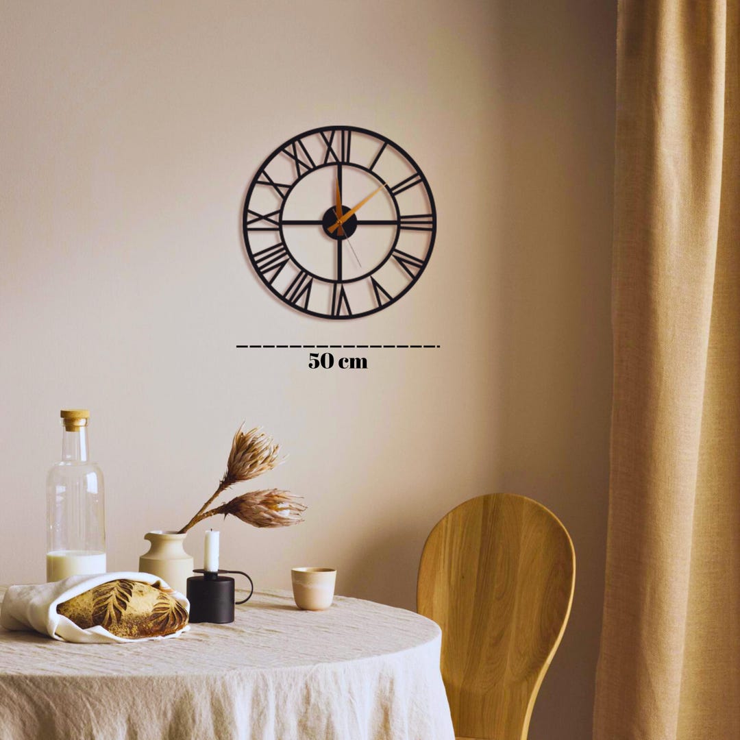 Metal Wall Clock With Roman Numerals - Modern Black Decorative Wall ...