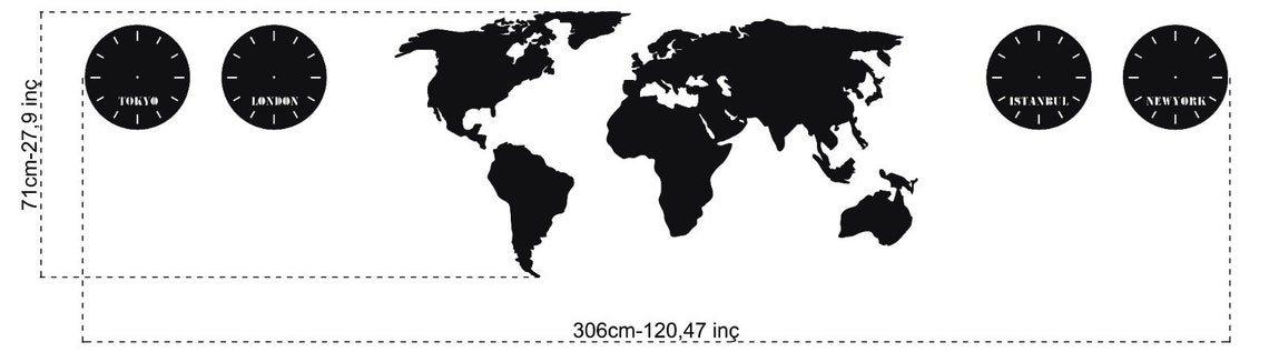 Metal World Map and Clocks Wall Art World Map Metal Set - Etsy
