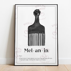 Black Girl Art Melanin Afro Comb Home Decor, Pink Blue Green Black Afro ...