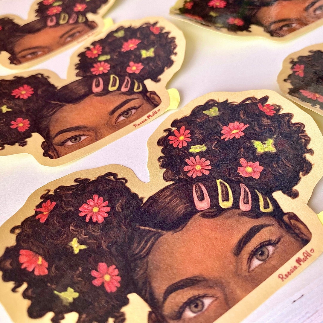 Black Girl Sticker Afro Space Buns Hairstyle for Journaling Bullet ...