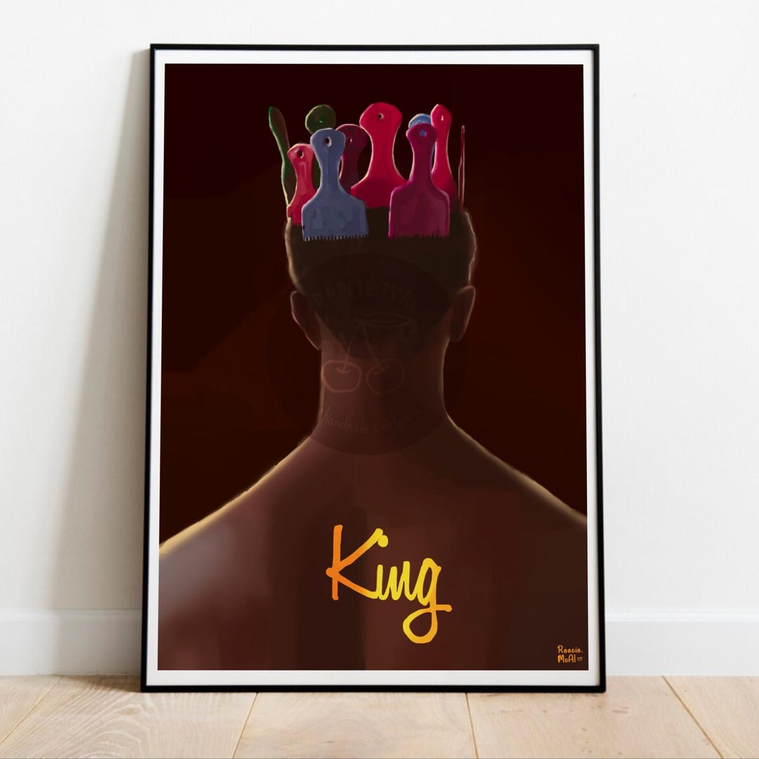 Black King Art Print – Afro Pick Crown Illustration, Black Man Wall ...
