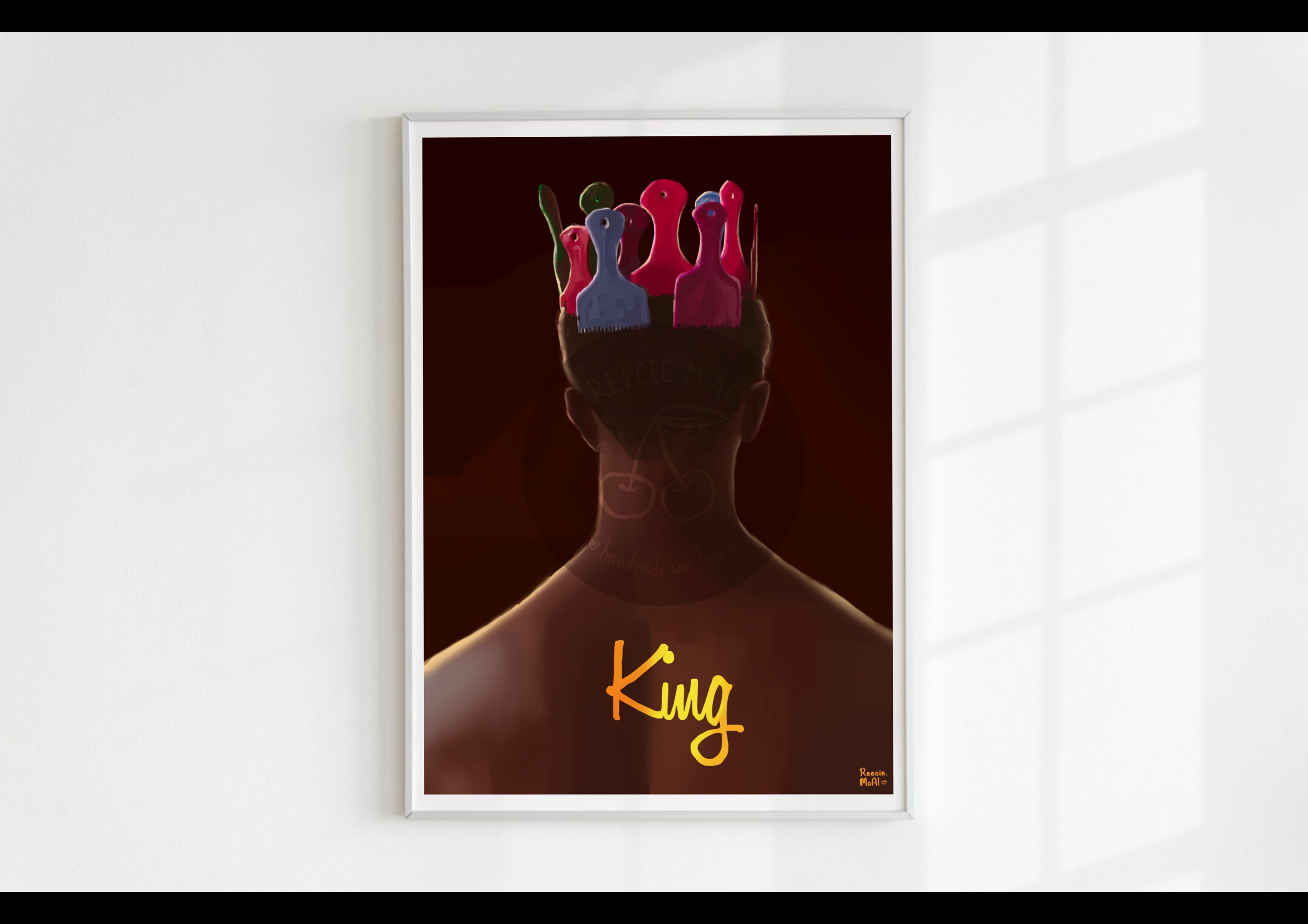 King Afro Pick Black Man Art Print, Minimalist Afro Comb Wall Art ...