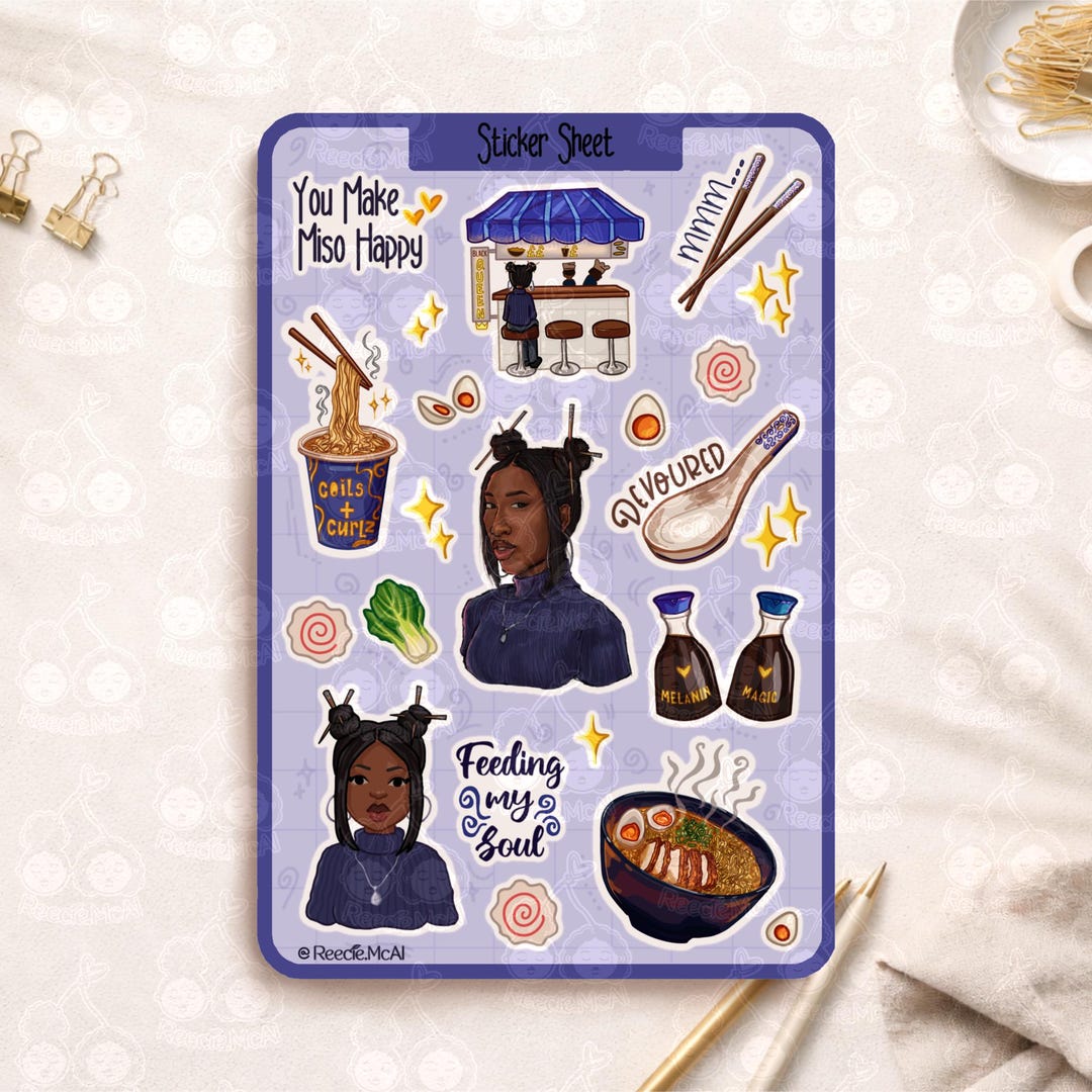 Ramen Black Girl Sticker Sheet – Empowering Stickers for Journals ...