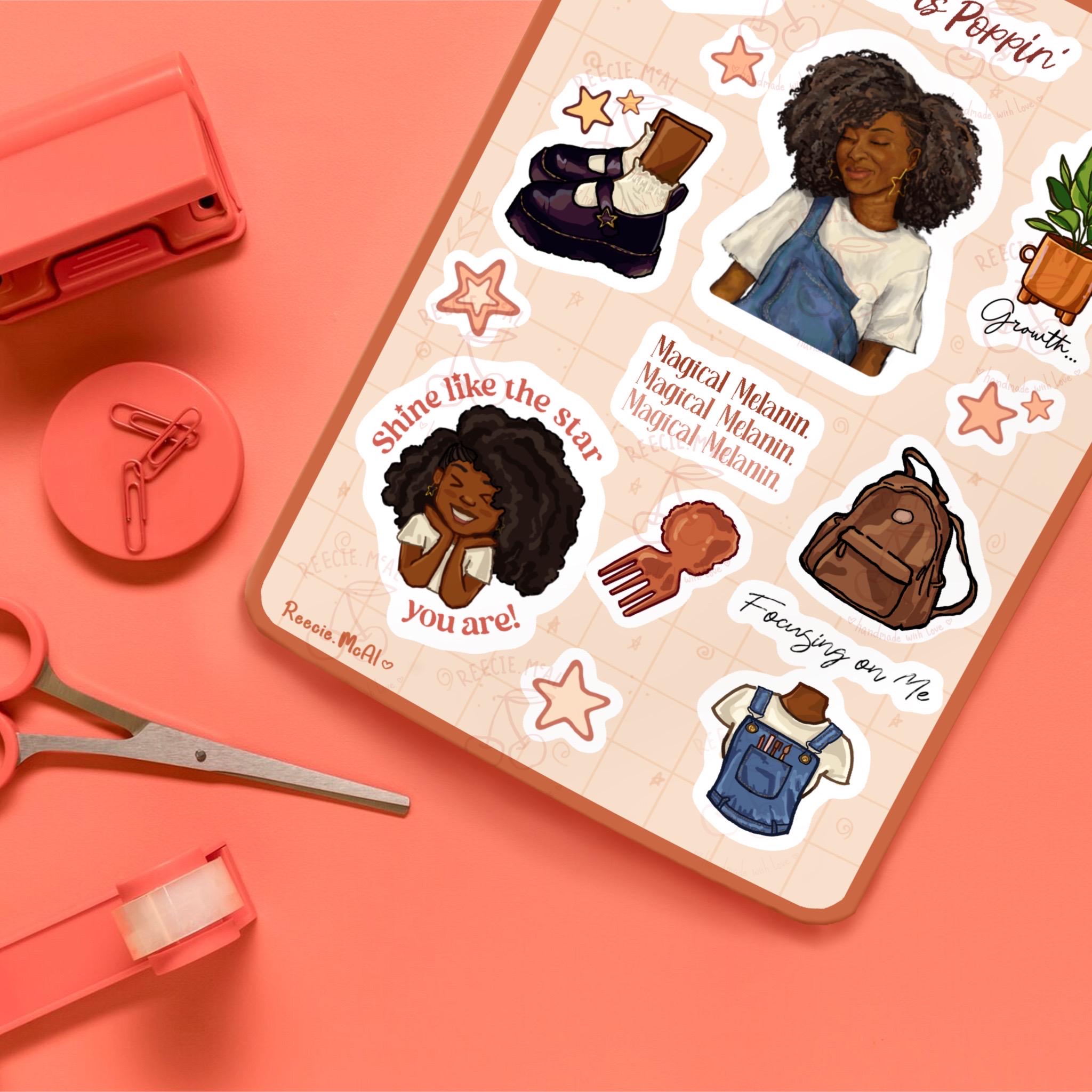 Black Girl Afro Sticker Sheet Positive Affirmations Journaling Cute ...