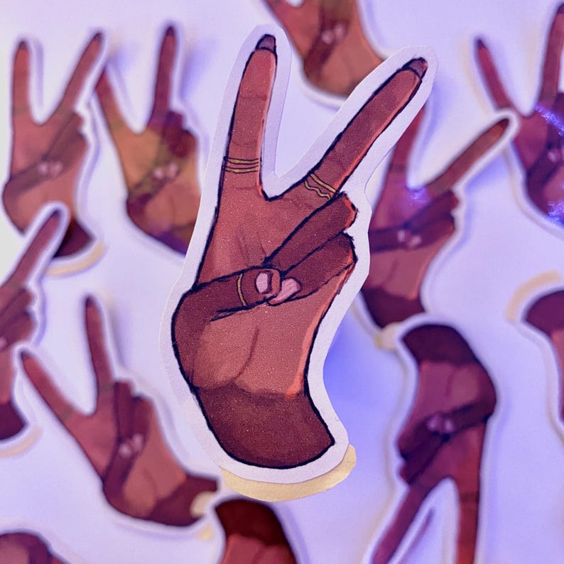 Peace Sign Sticker Glossy Matte Black Girl Sticker for Bullet Journal ...