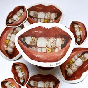 Sticker Matte Black Girl Sticker Grillz Sticker for Journaling Bullet ...