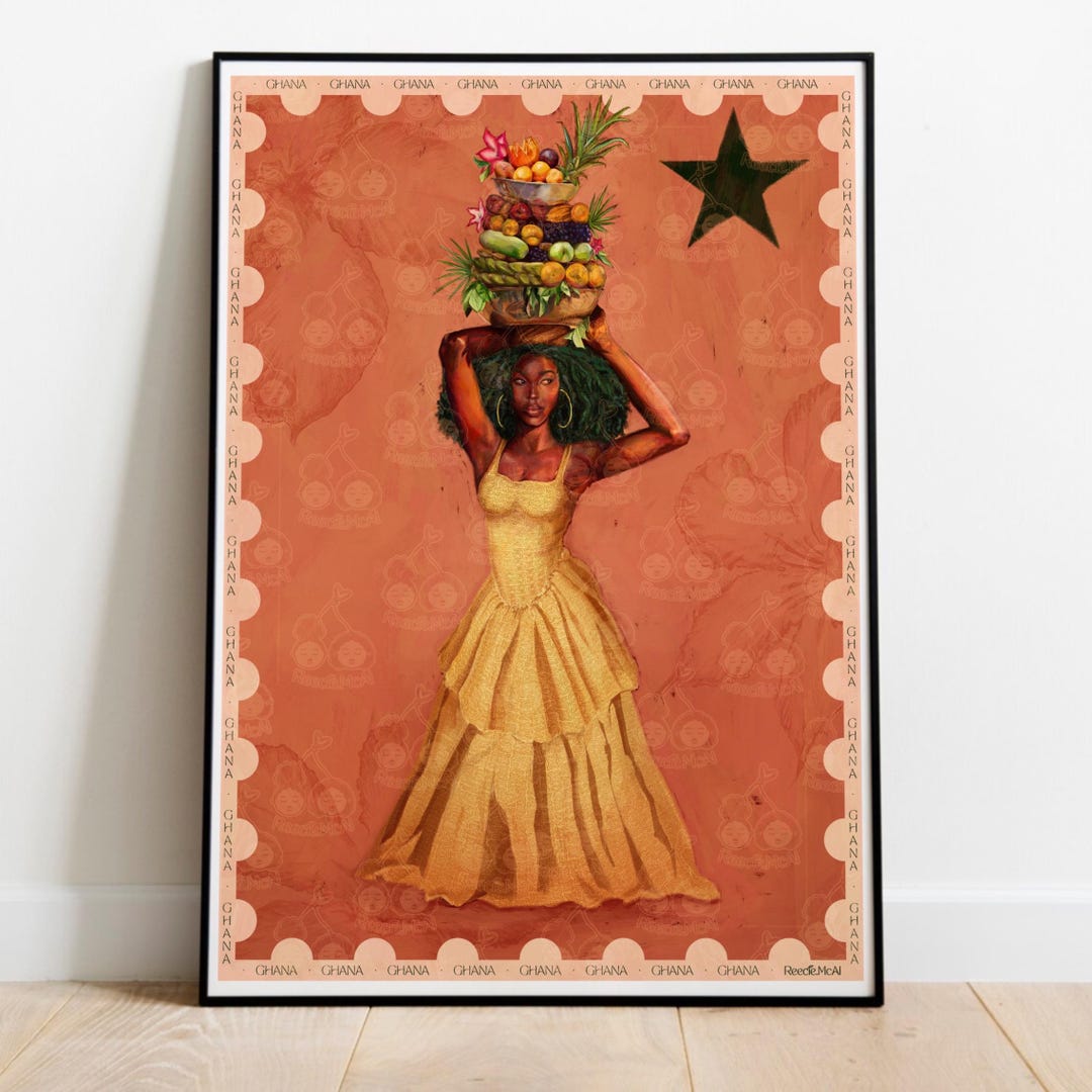 Ghana Stamp Art Print A3 | Afrocentric Illustration, African Woman Wall ...