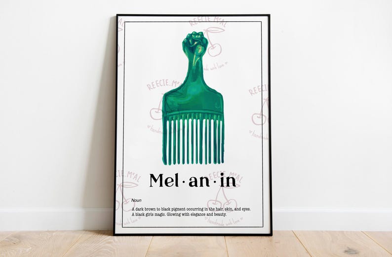 Black Girl Art Melanin Afro Comb Home Decor, Pink Blue Green Black Afro ...