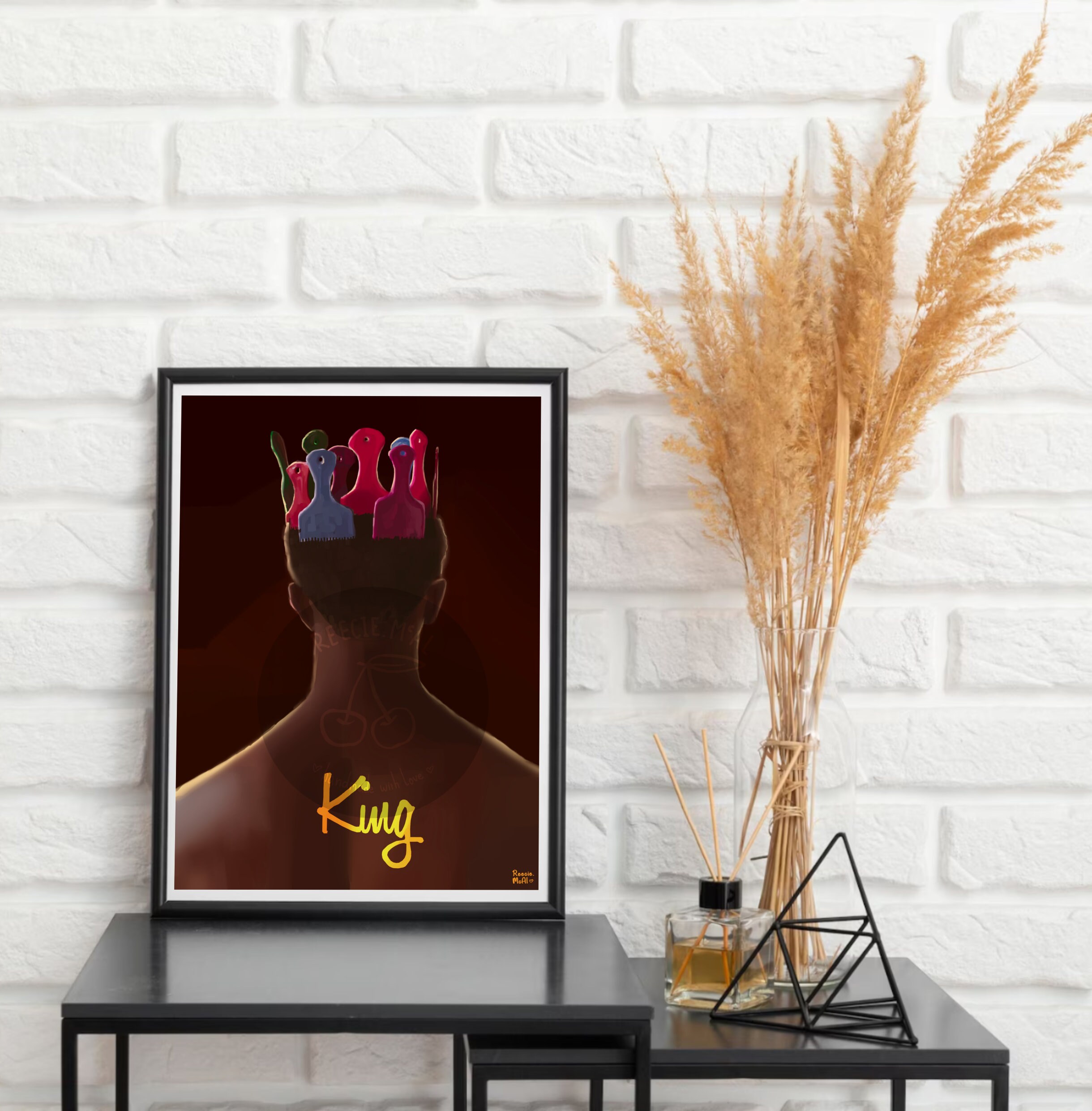 King Afro Pick Black Man Art Print, Minimalist Afro Comb Wall Art ...