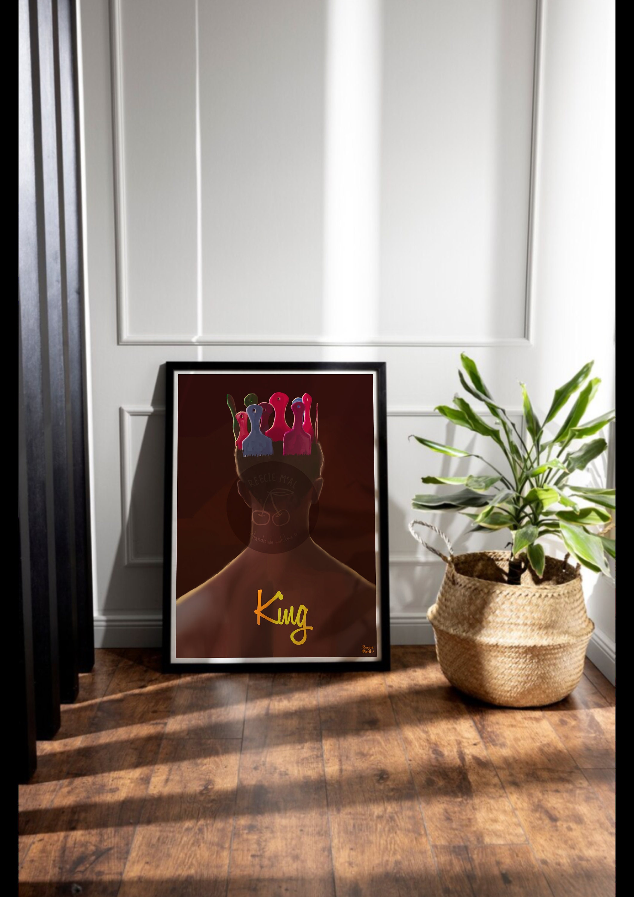King Afro Pick Black Man Art Print, Minimalist Afro Comb Wall Art ...