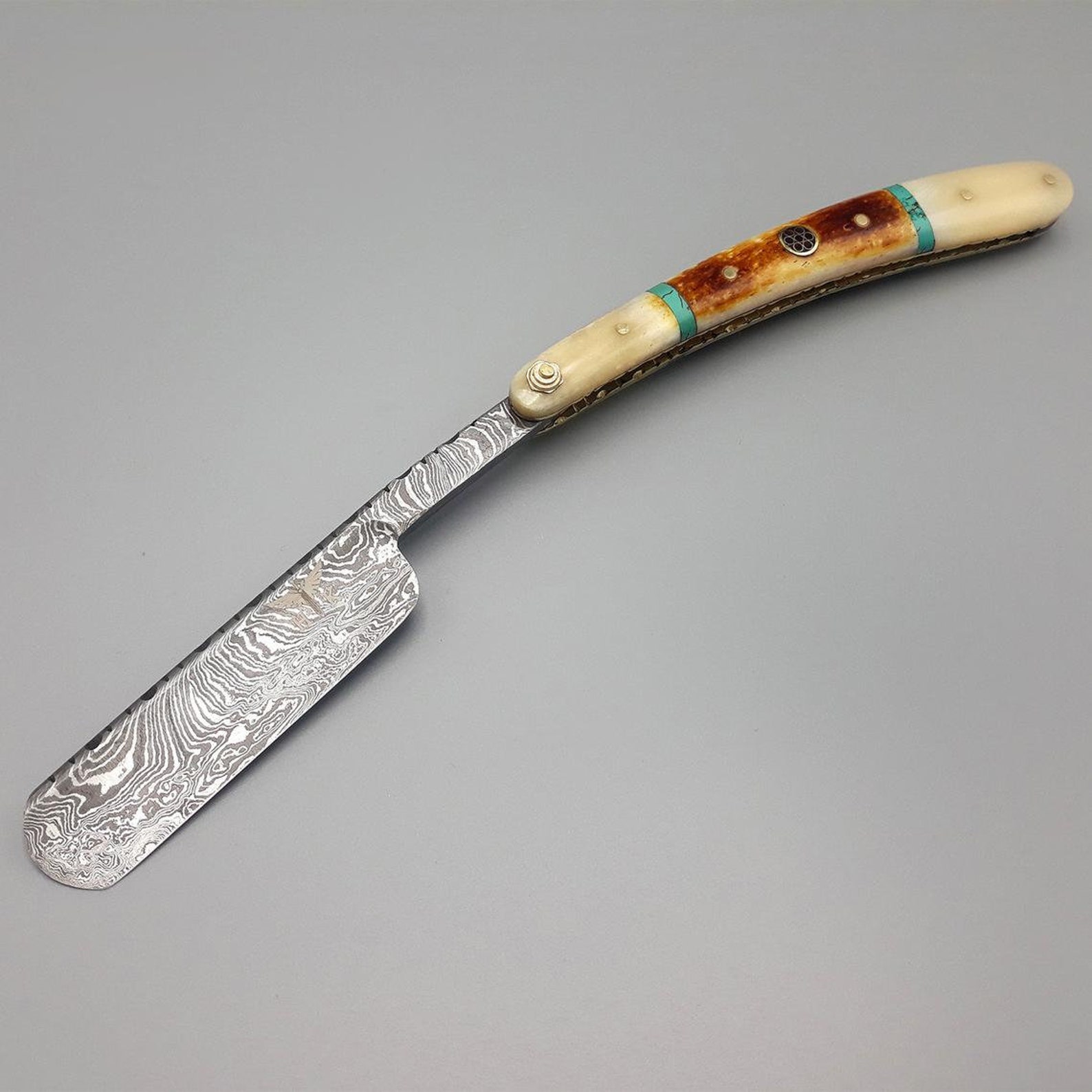 Damascus Straight Razor, Bone Handle & Leather Sheath - Etsy