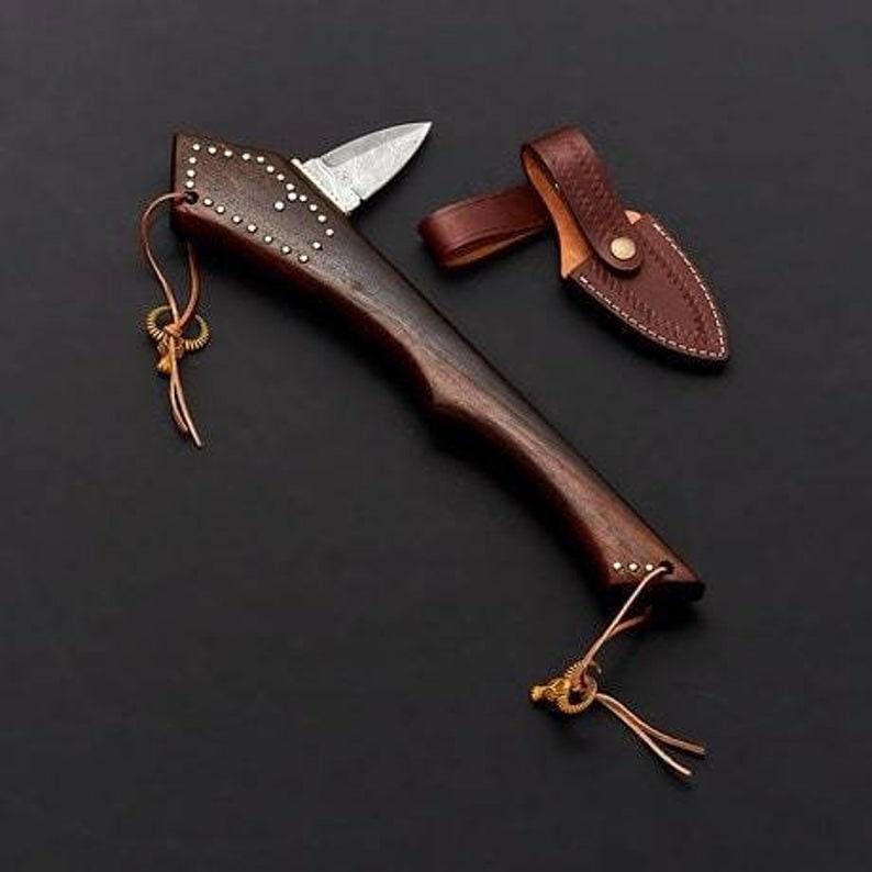 Damascus Spear / Spike Knife With Beautiful Wood Handle Included ...