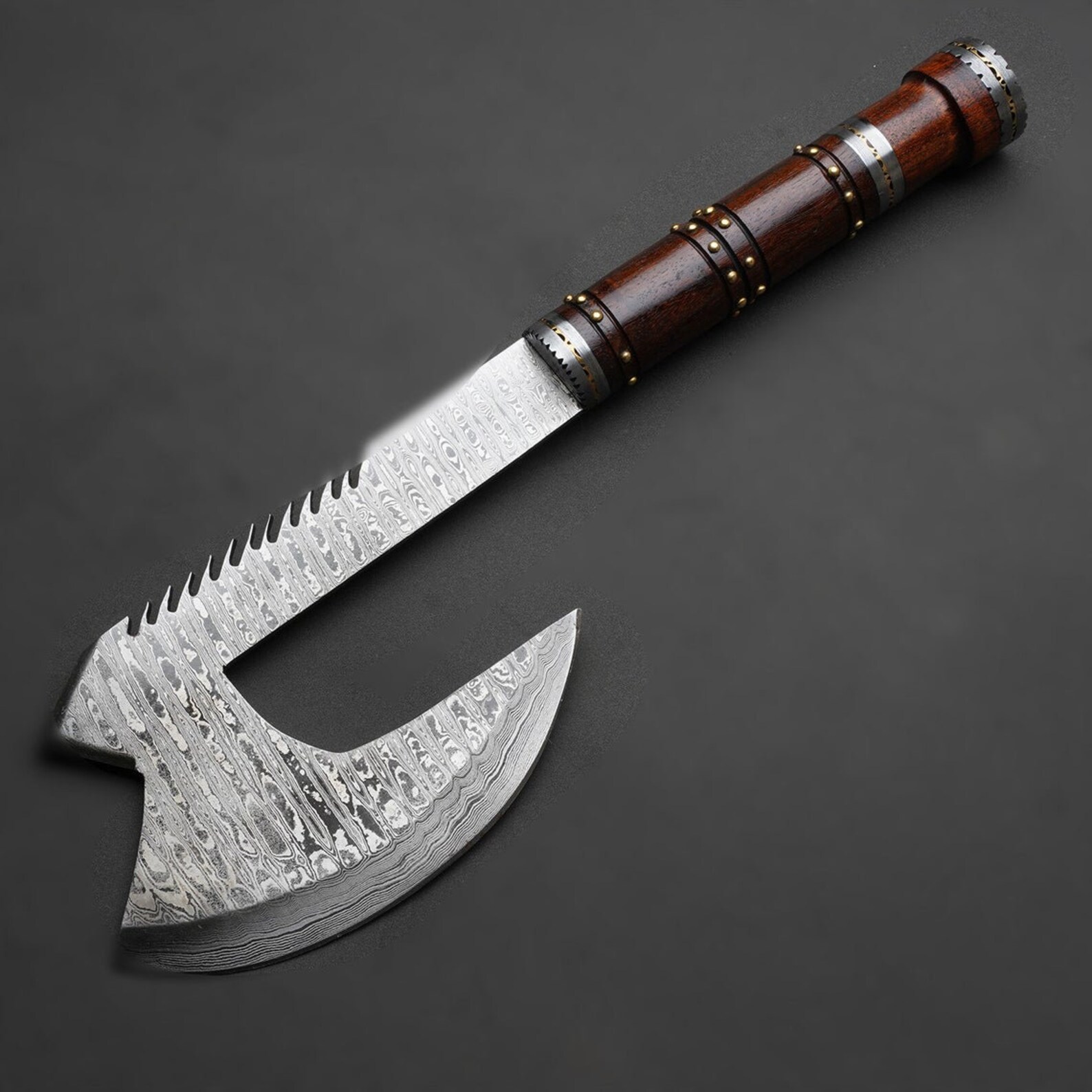 Damascus Hatchet With Beautiful Rose Wood Handle Included Leather ...