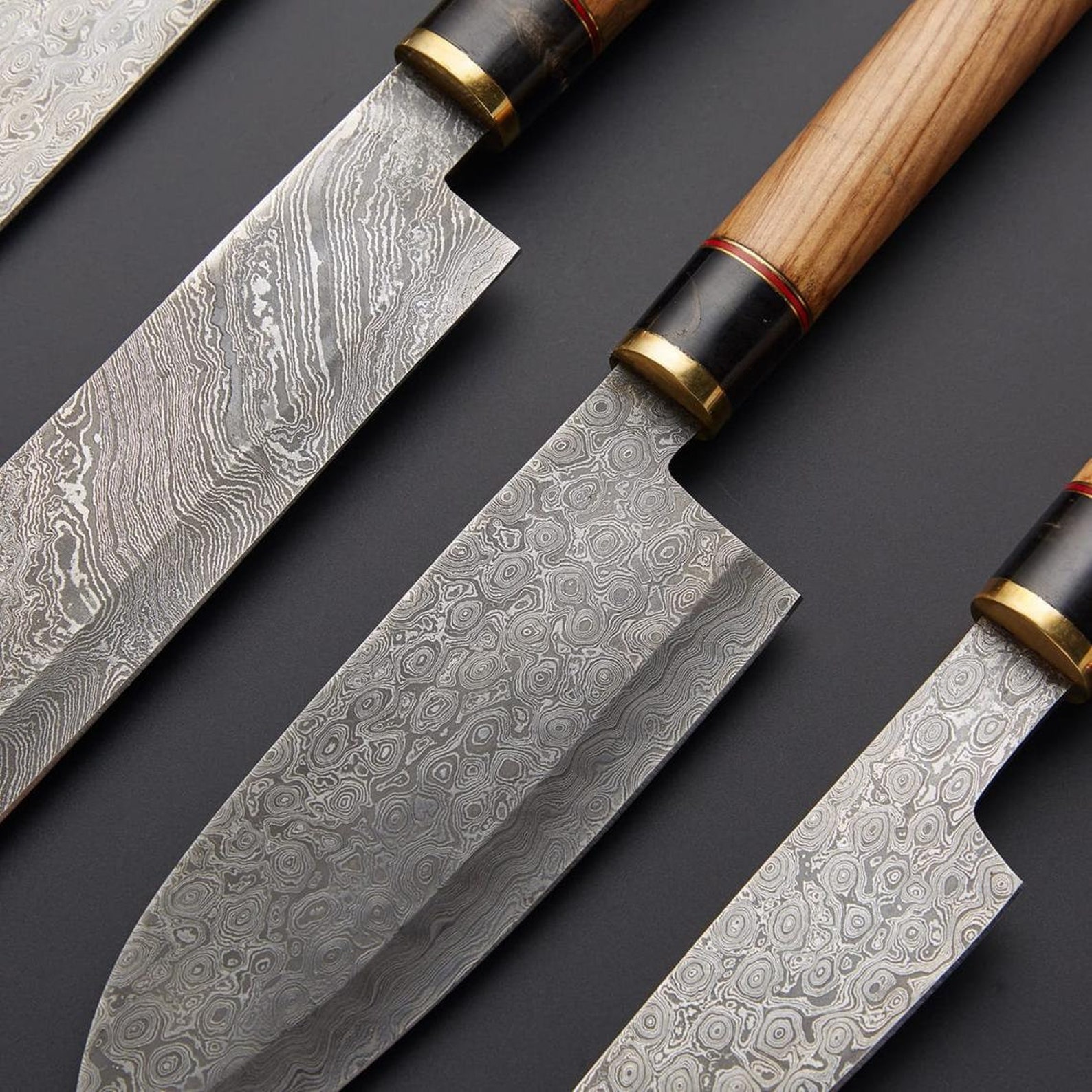 Damascus Knives Set With Beautiful Wood Handle Included Leather Kit ...
