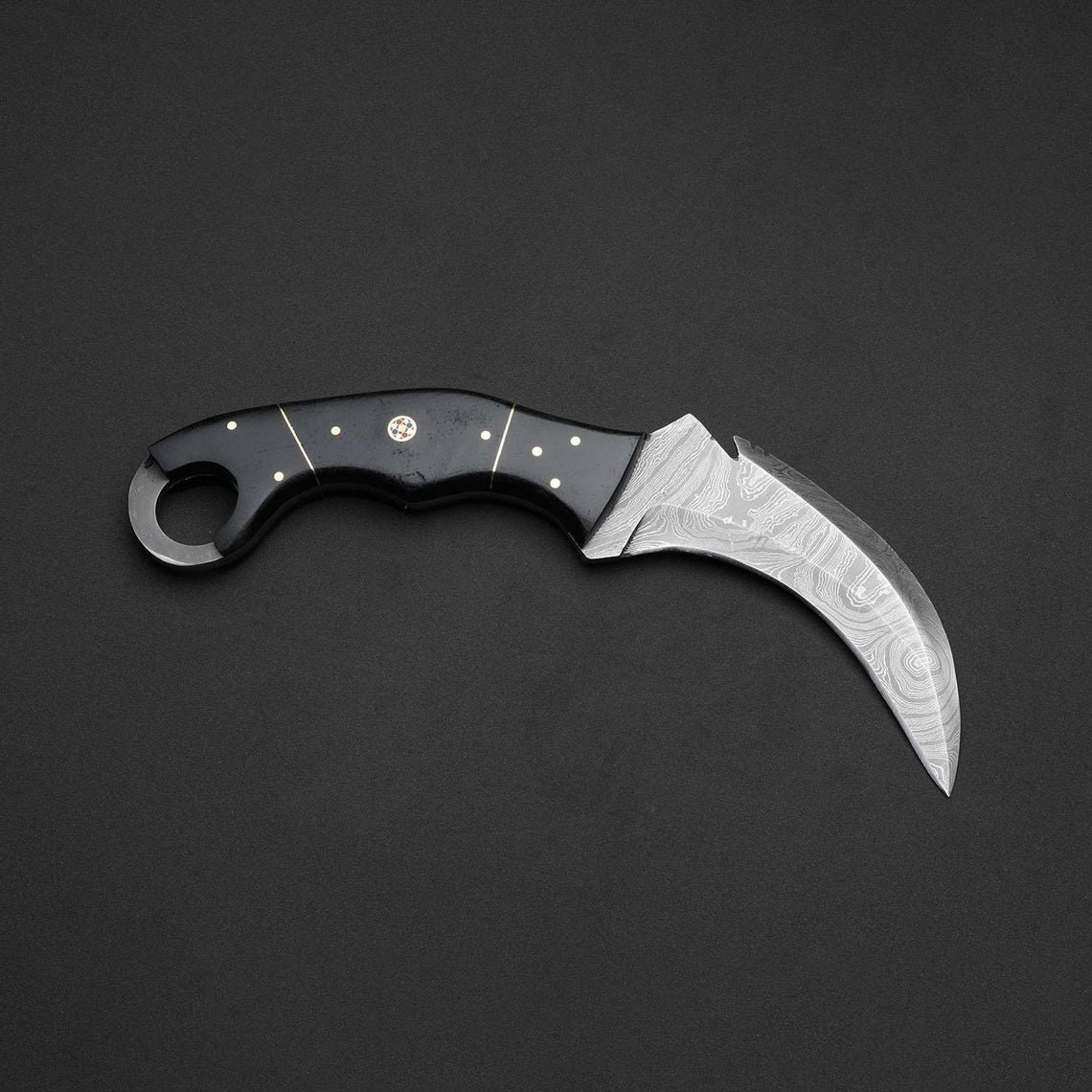 Damascus Karambit Knife With Bull Horn Handle & Leather Sheath - Etsy