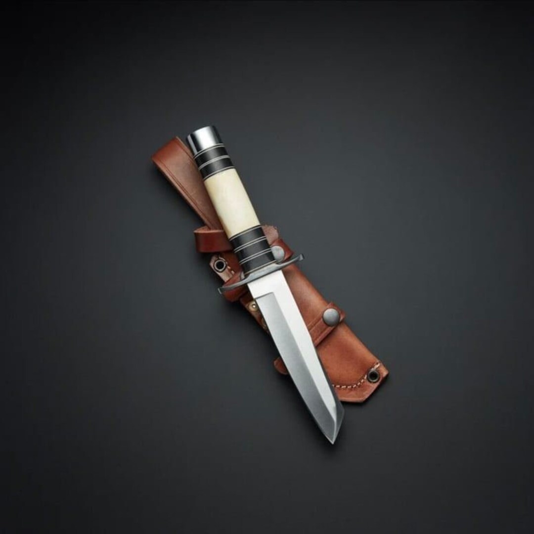 D2 Steel Tanto Knife With Bone Handle and Leather Sheath - Etsy