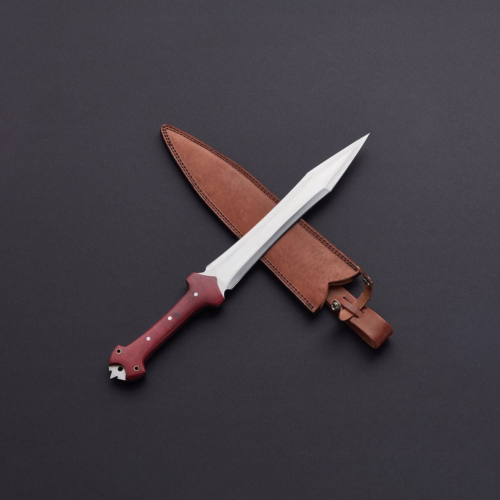 D2 Steel Short Sword With Beautiful Micarta Handle Included Leather ...