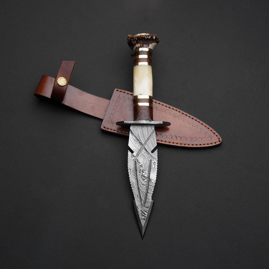 Damascus Dagger With Beautiful Bone and Stag Horn Handle - Etsy
