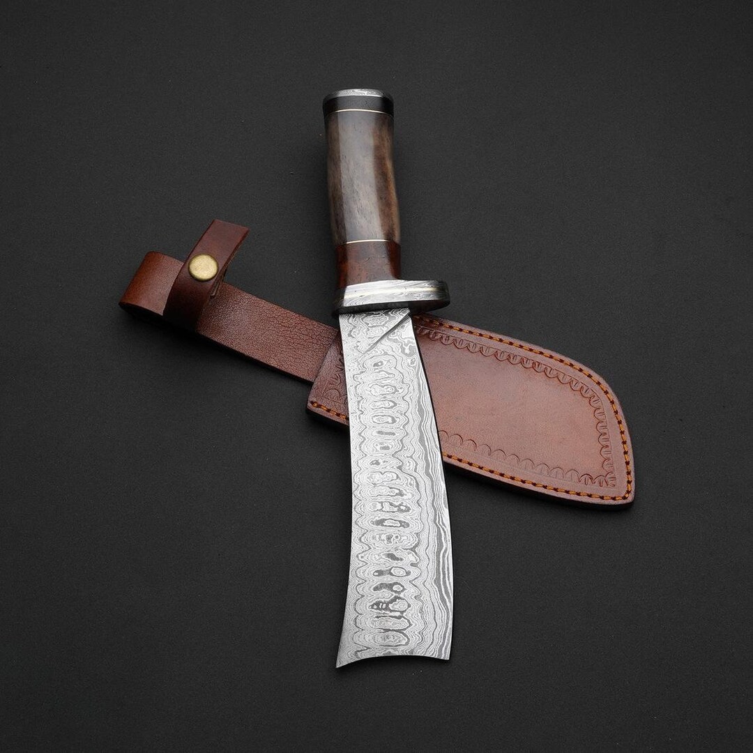 Damascus Machete With Beautiful Bone Handle Included Leather Sheath - Etsy