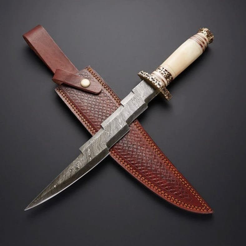 Damascus Lightning Bolt Knife With Beautiful Bone & Brass Handle ...