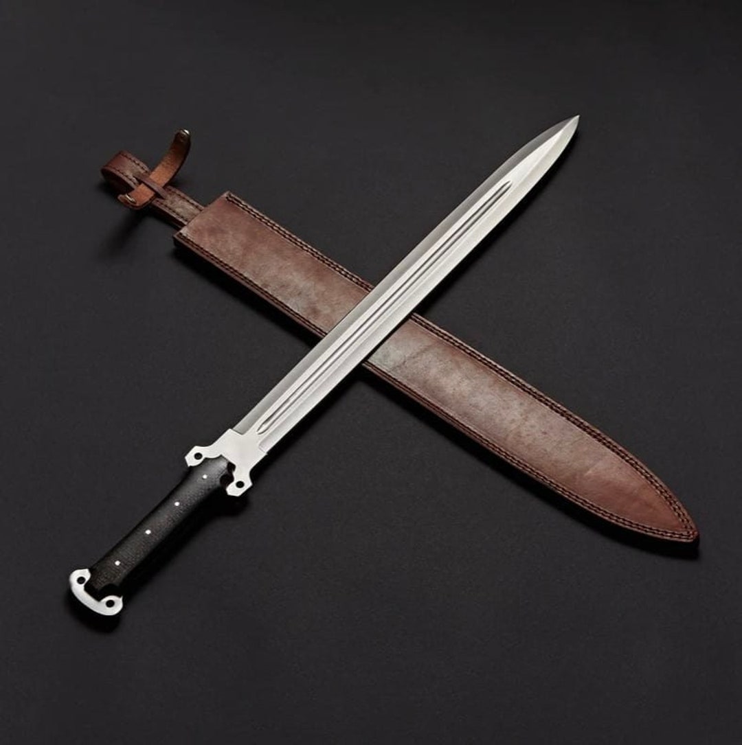 D2 Steel Sword With Micarta Handle, Leather Sheath - Etsy