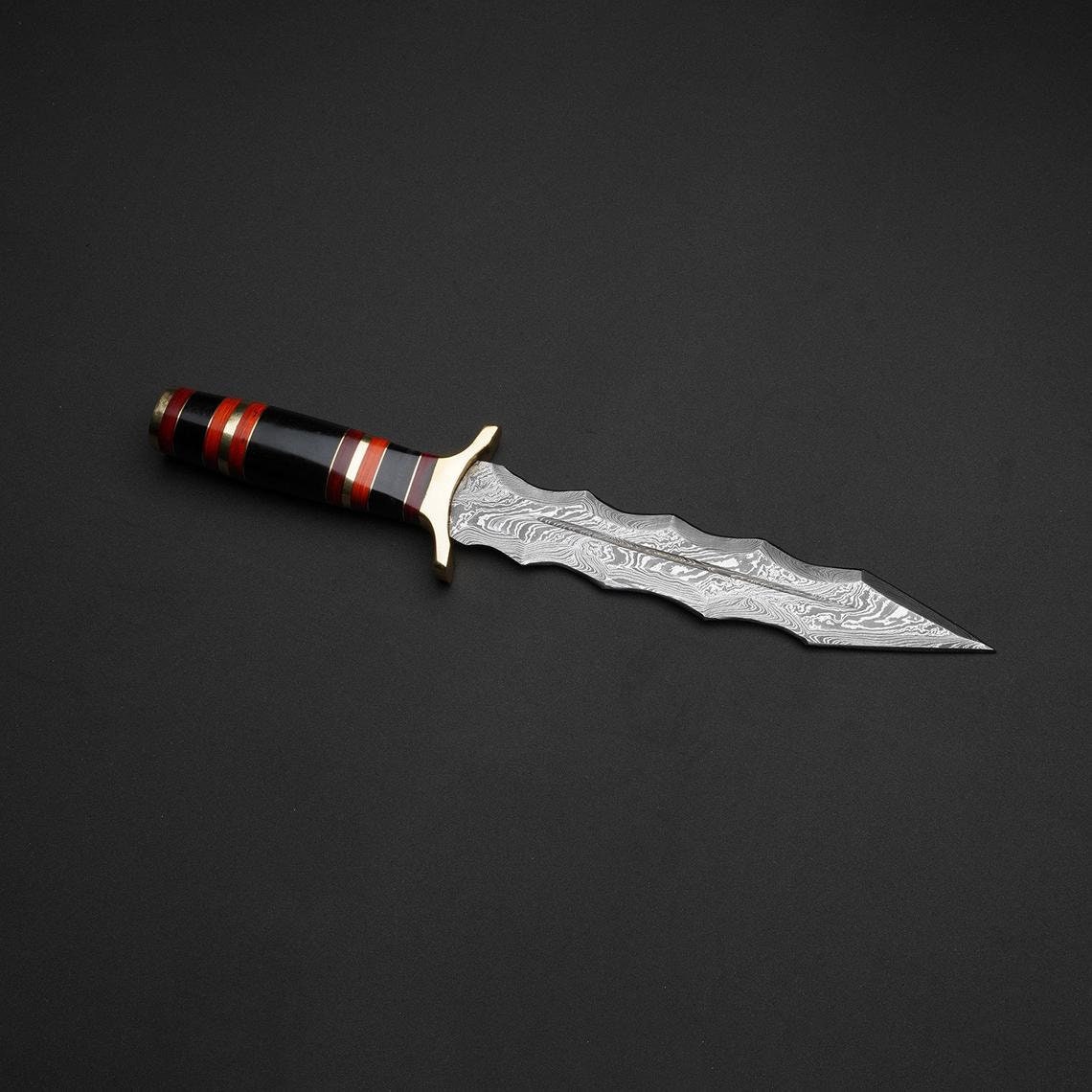 Damascus Steel Dagger With Beautiful Bull Horn Handle Included Leather ...