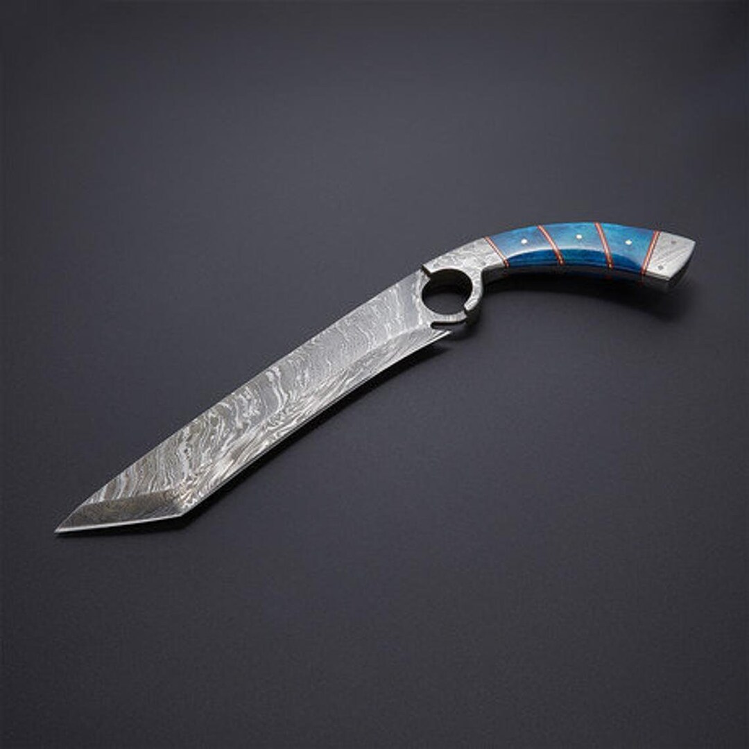 Damascus Tanto Hunting Knife: Bone Handle & Leather Sheath - Etsy