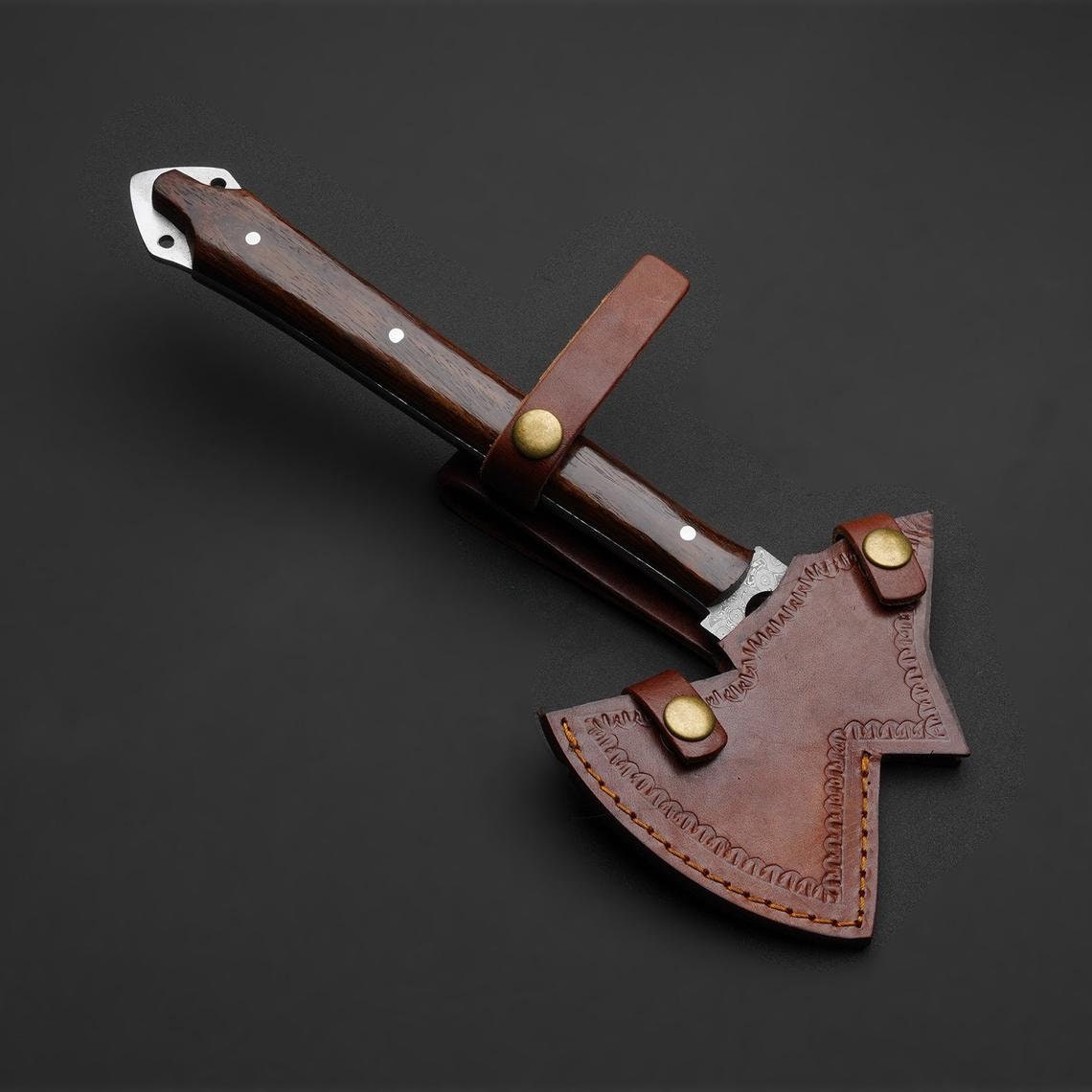 Damascus Axe With Beautiful Rose Wood Handle Included Leather Sheath - Etsy