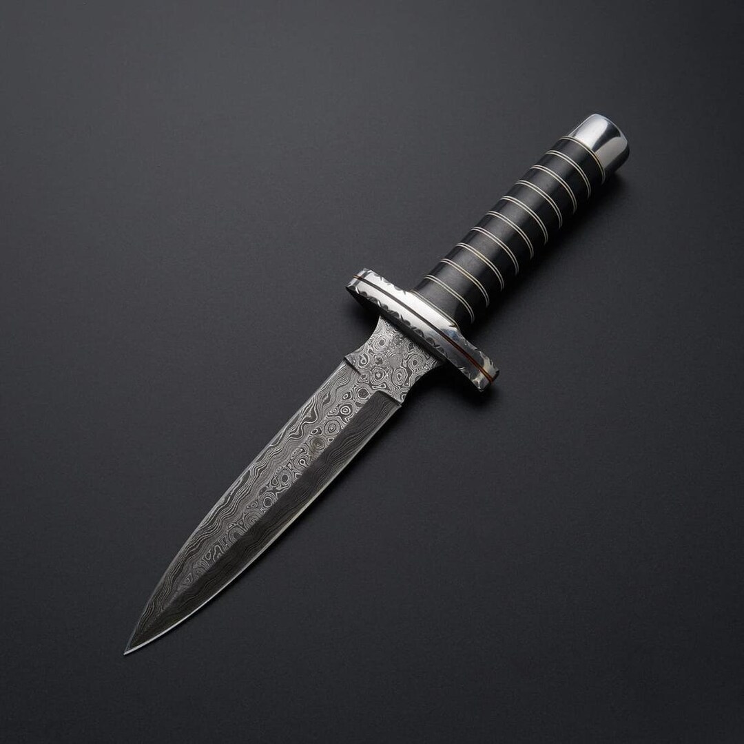 Damascus Hunting Dagger: Bull Horn Handle, Leather Sheath - Etsy