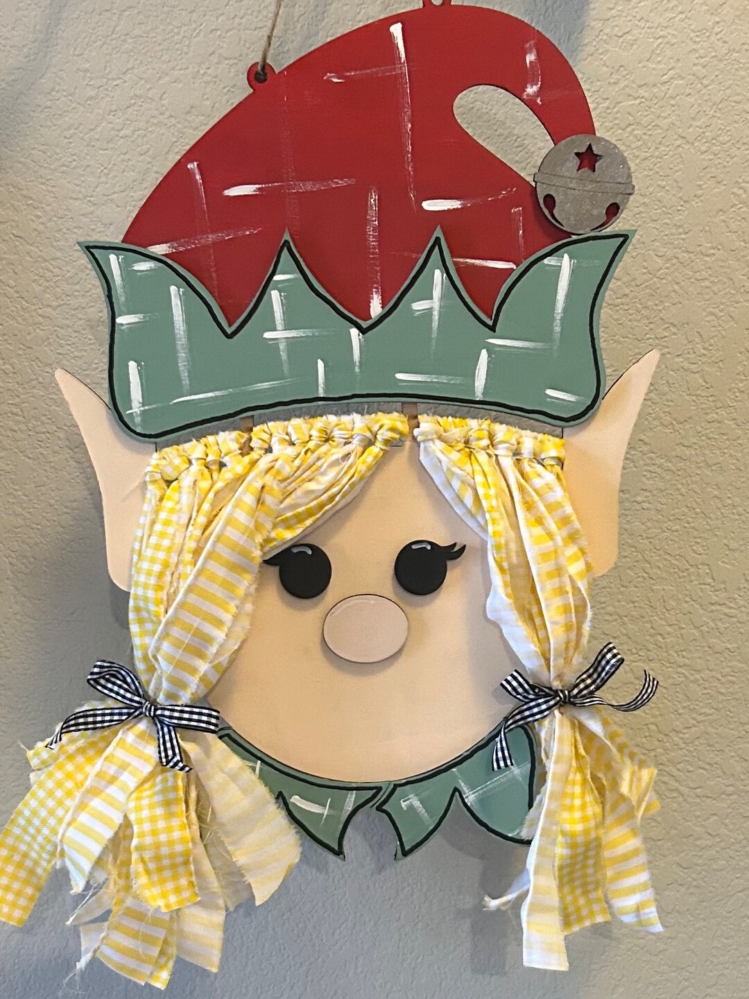 Rag Tie Elf Girl Door Hanger | Elf Cutout | Christmas Door Hanger - Etsy