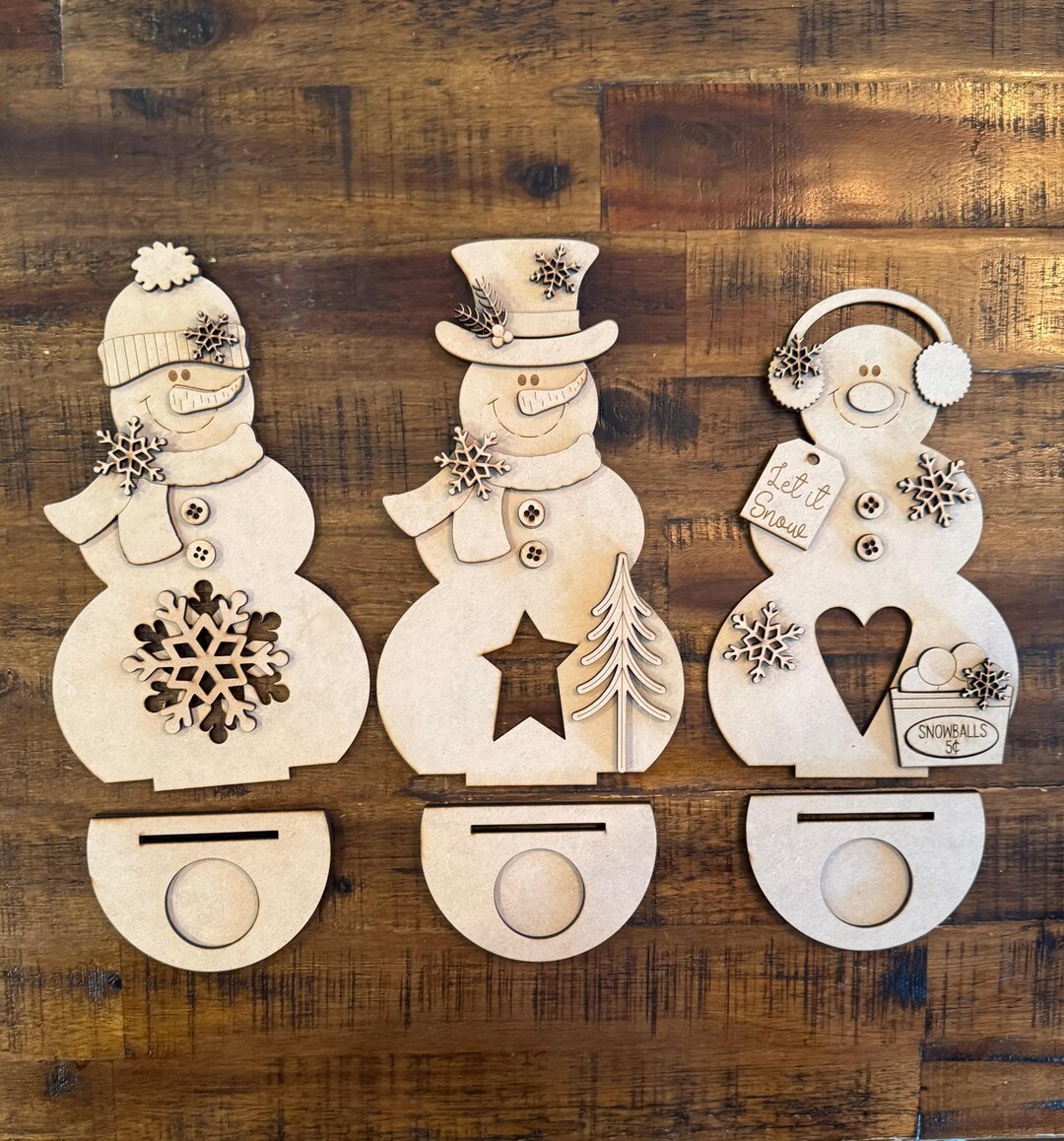 Snowman Tea Lights Holders | Set of 3 Snowman | Snowman Stands - Etsy