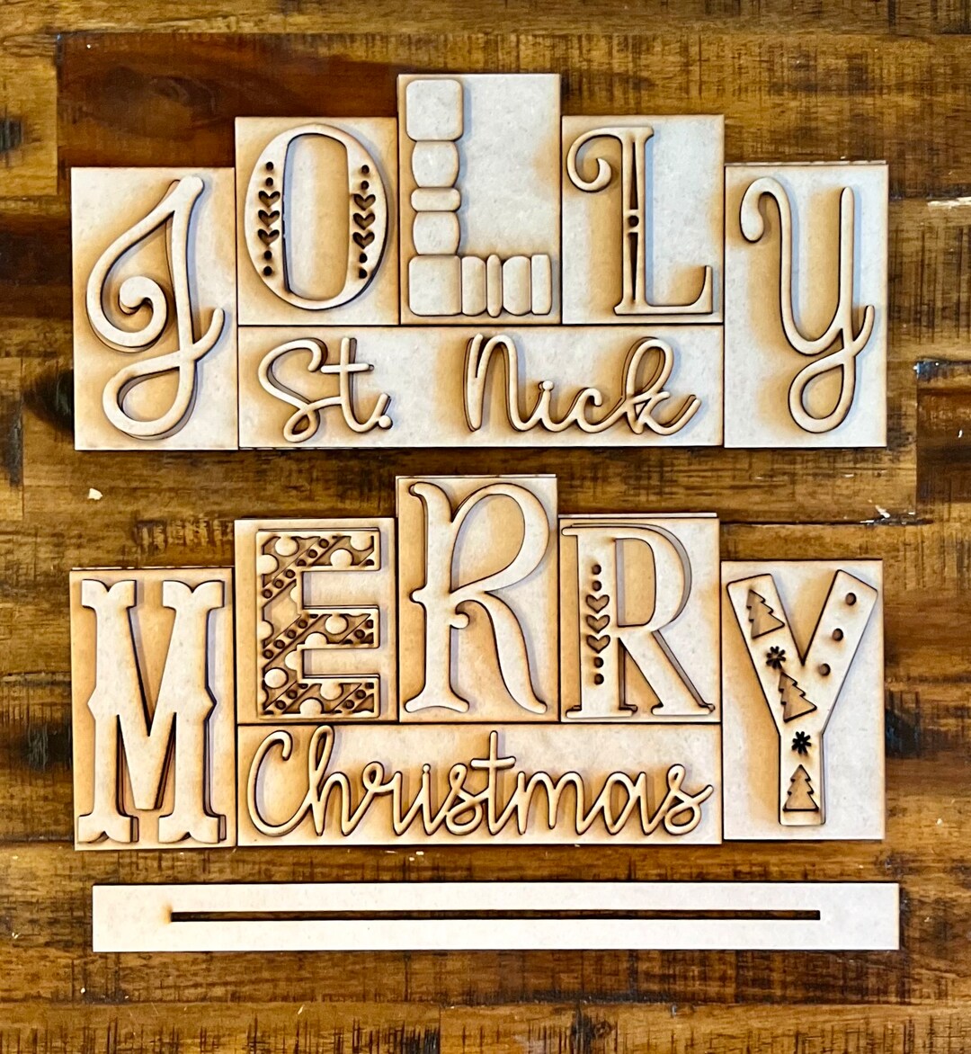 Merry Christmas/jolly St Nick Block Letters Merry Christmas - Etsy