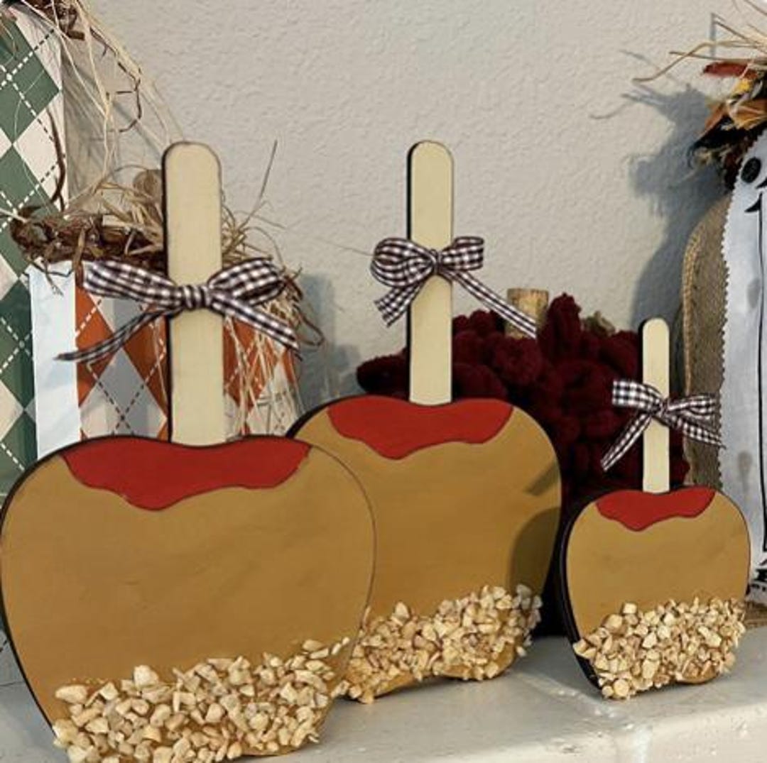 Standing Apples | Set of 3 | Carmel Apples | Laser Cut Apples - Etsy