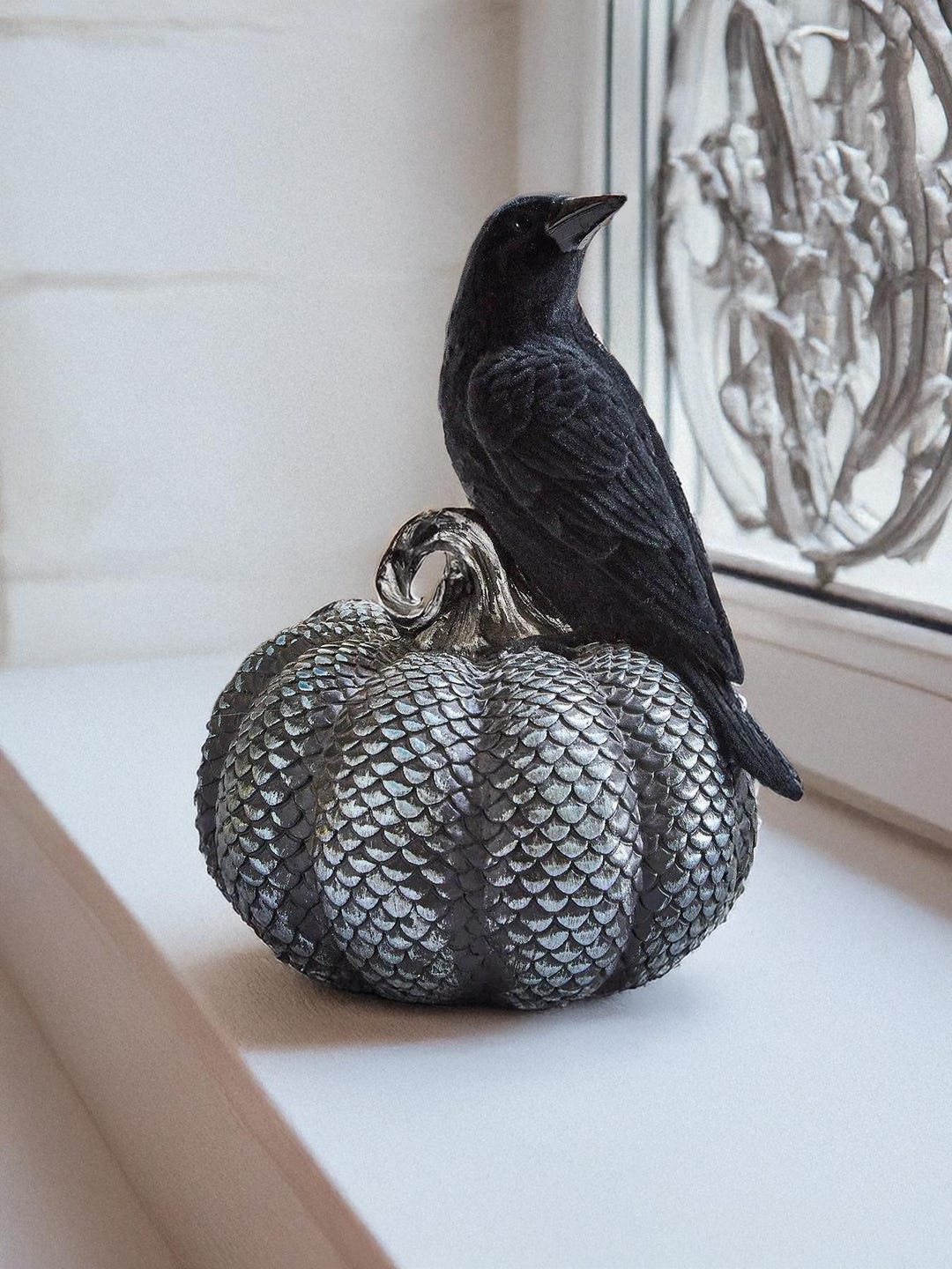 Gothic Black Crow Figurine: Textured Pumpkin Halloween Decor - Etsy