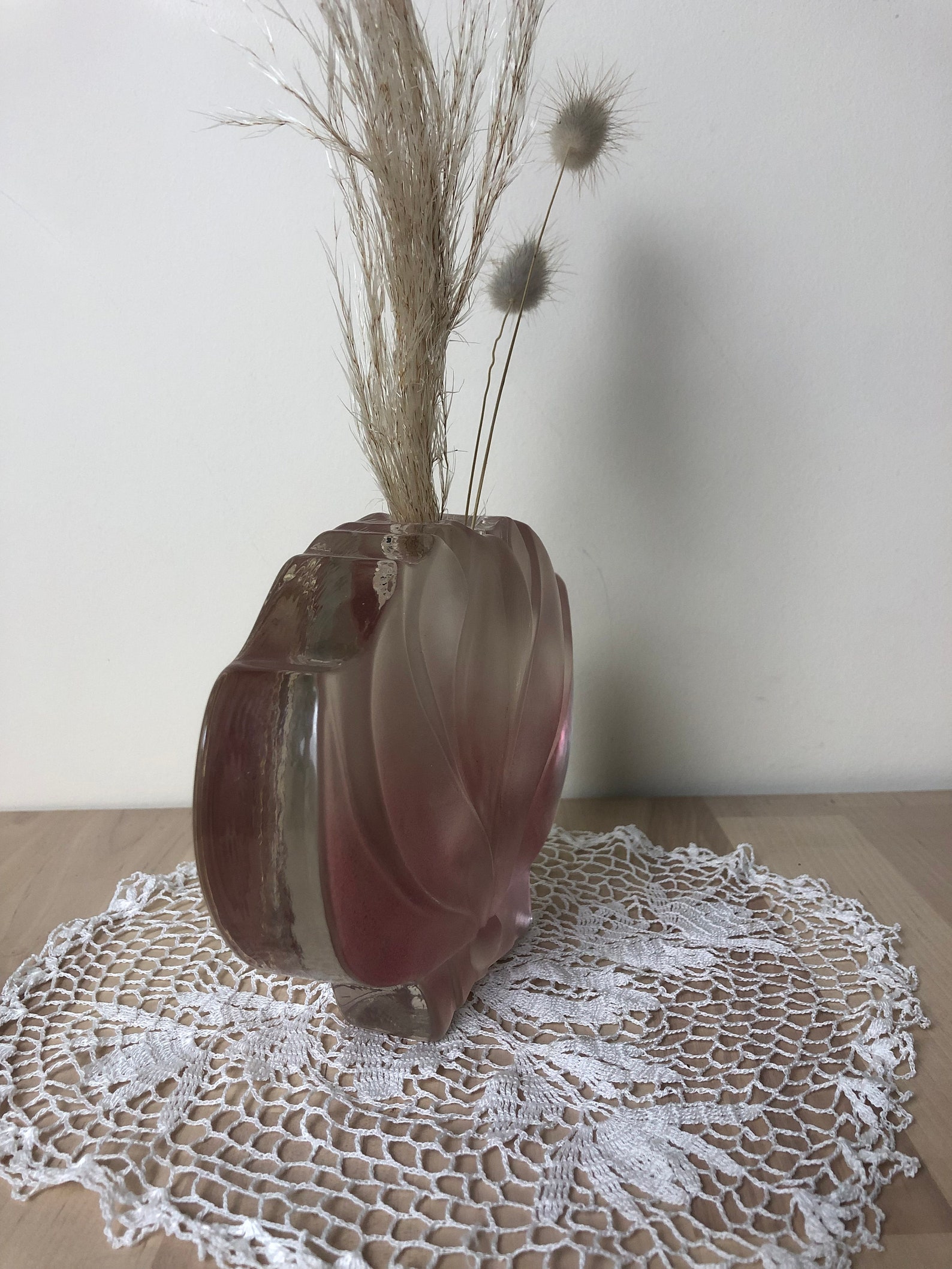 Original Labelled Walter Crystal Glass Art Deco Bicolor Clear and Pink ...