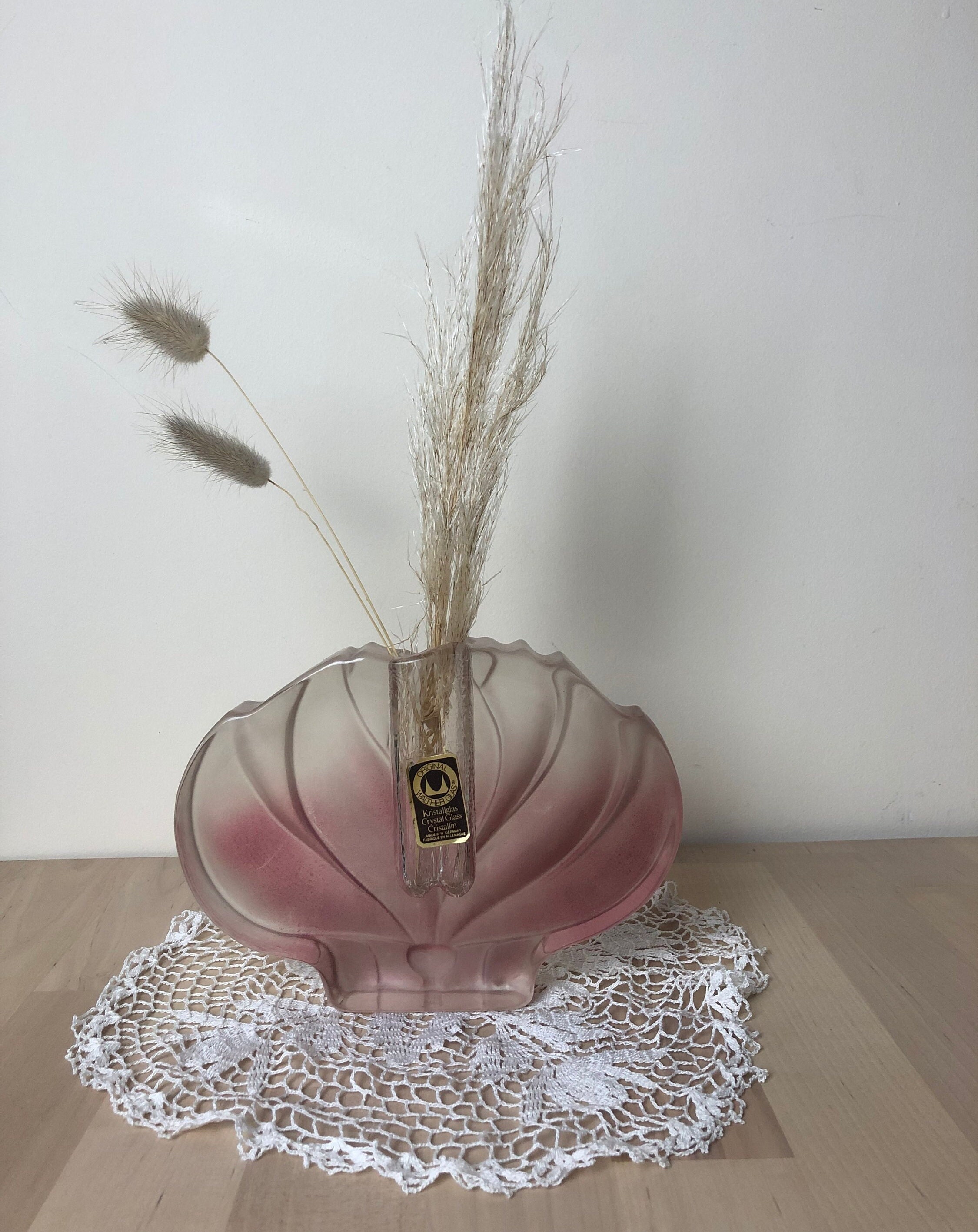 Original Labelled Walter Crystal Glass Art Deco Bicolor Clear and Pink ...