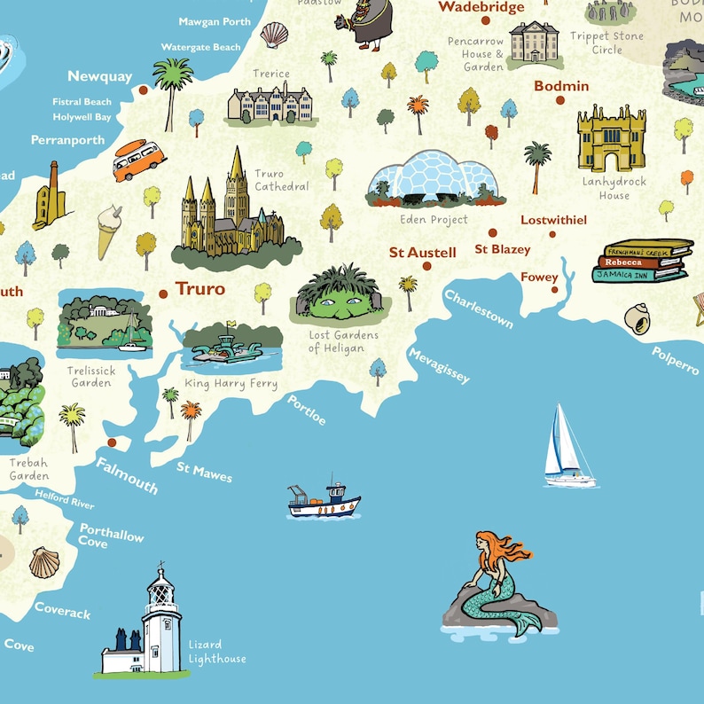 Cornwall Map Greetings Card: Illustrated Cornish Landmarks - Etsy UK