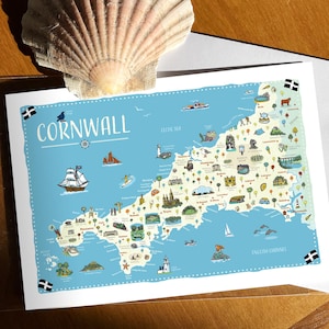 Cornwall Map Greetings Card: Illustrated Cornish Landmarks - Etsy UK