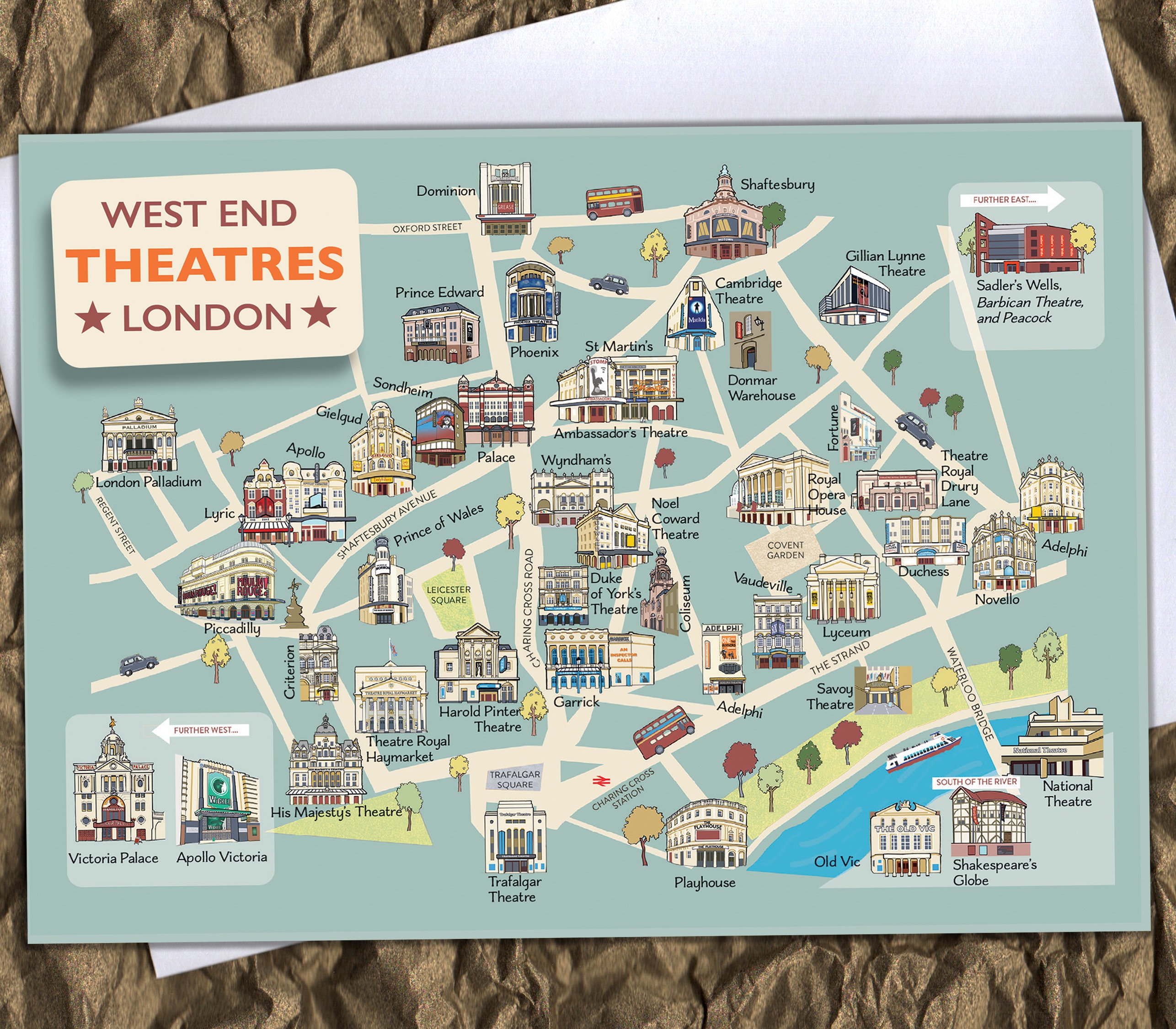 London Theatres Map Greetings Card Perfect for Tickets and Tokens ...