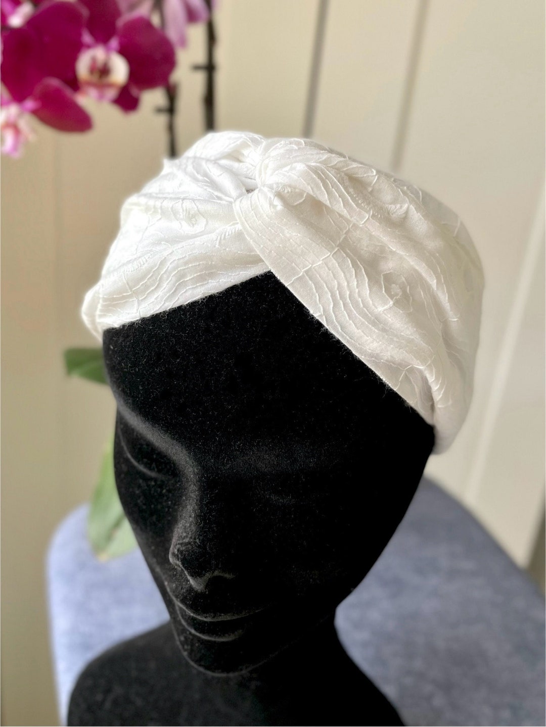 White Embriodered Paisley Crossover Headband, Upcycled Fabric Headband ...