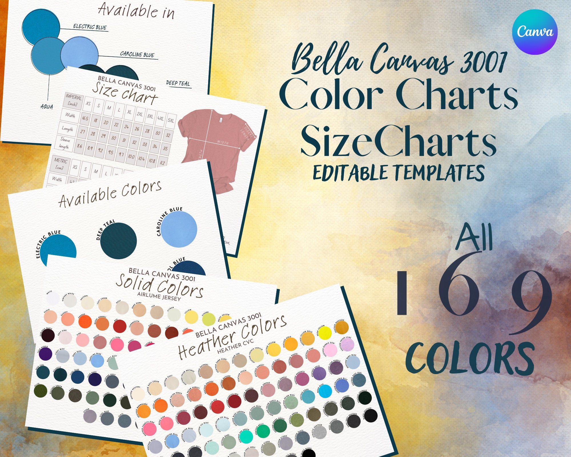 Bella Canvas 3001 Color Chart Bella Canvas 3001 Size Chart Canva ...