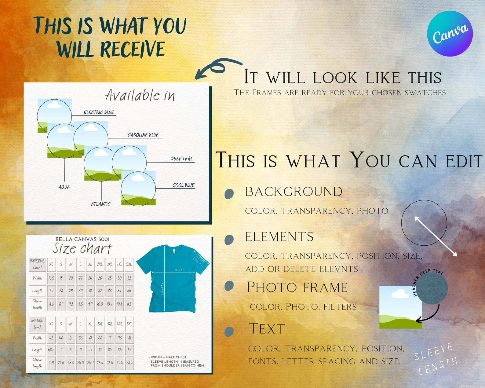 Bella Canvas 3001 Color Chart Bella Canvas 3001 Size Chart Canva ...