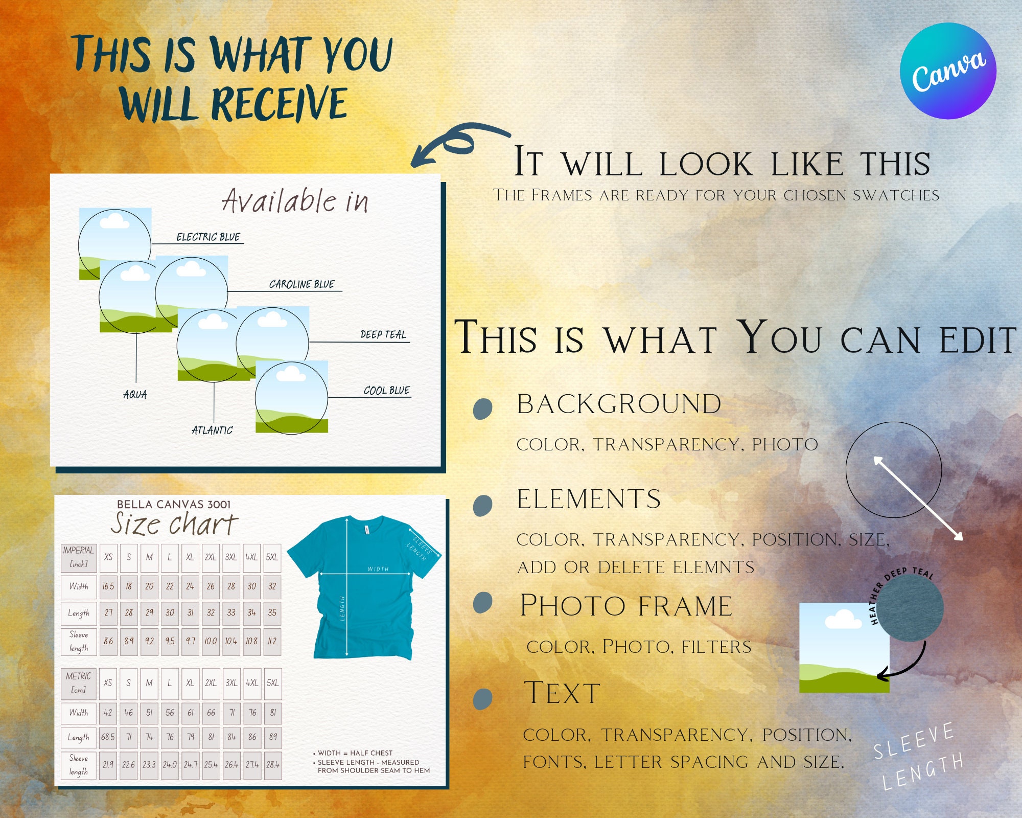 Bella Canvas 3001 Color Chart Bella Canvas 3001 Size Chart Canva ...