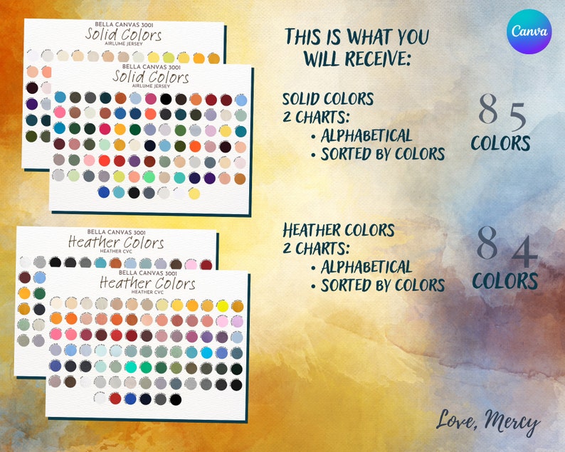 Bella Canvas 3001 Color Chart Bella Canvas 3001 Size Chart Canva ...