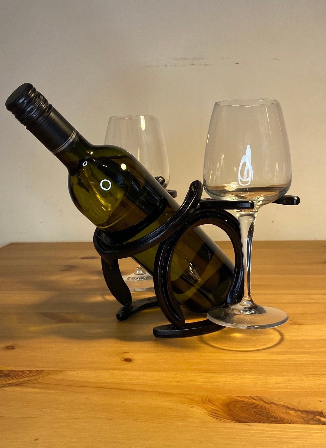 HORSESHOE WINE HOLDER 1 Bottle Wine Rack With Two Wine Glass Holders ...