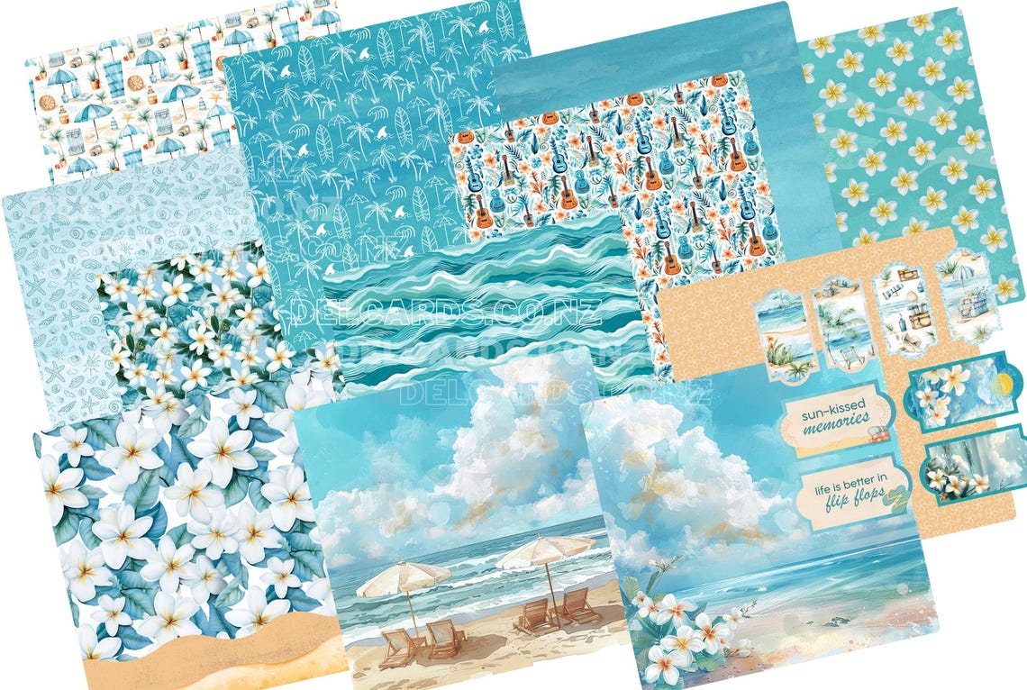Pacific Islands Digital Paper: Beach Holiday Scrapbook (instant ...