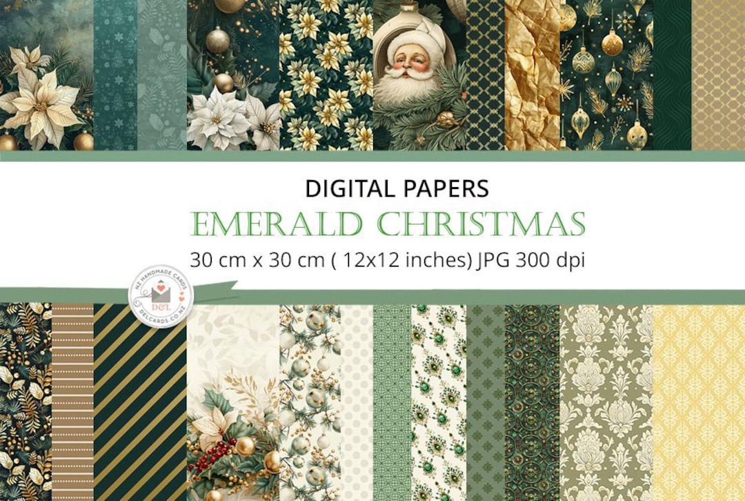 Emerald Green and Gold Christmas Paper, Digital Papers, Digital ...