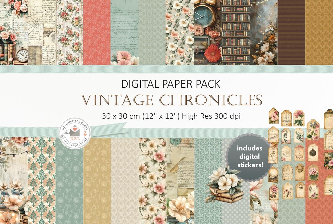 Vintage Chronicles Digital Paper Pack: Scrapbook Ephemera (digital ...