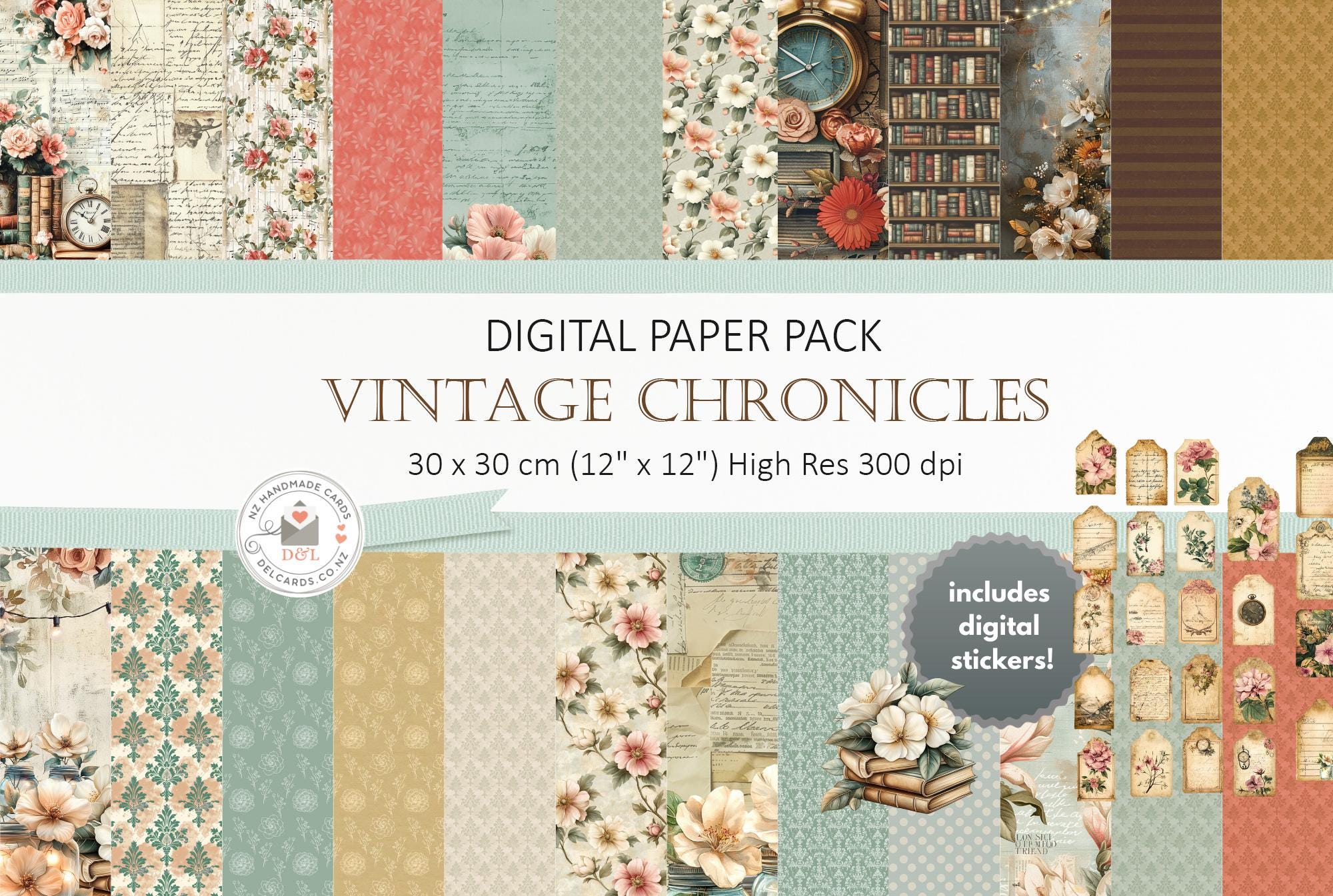 Vintage Chronicles Digital Paper Pack: Scrapbook Ephemera (digital ...